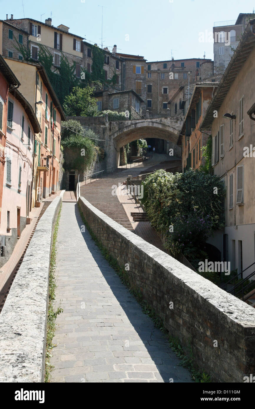 ancient Roman aqueduct became a sidewalk in the town of Perugia Stock ...