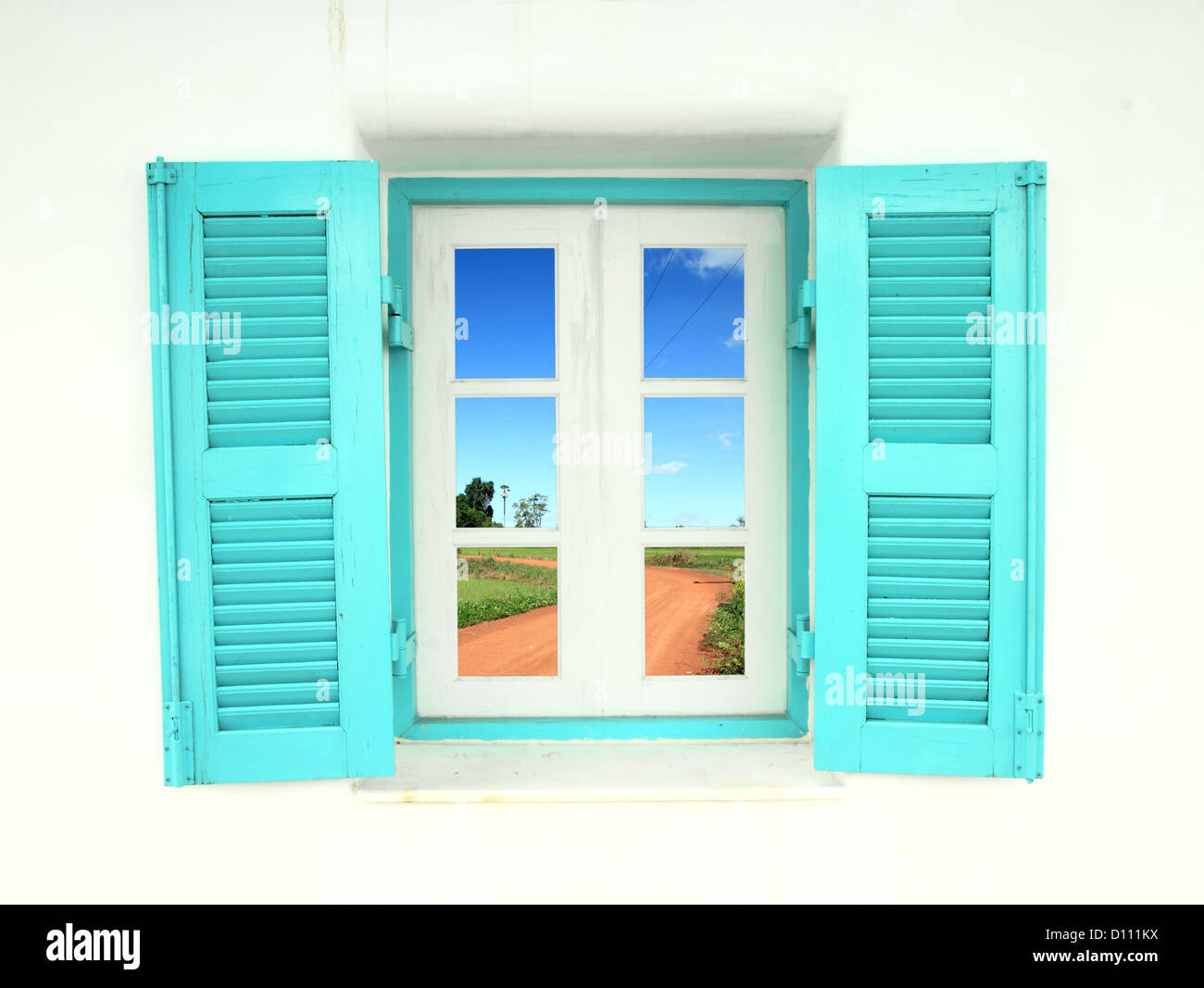 Greek style windows with soil curve road view Stock Photo - Alamy