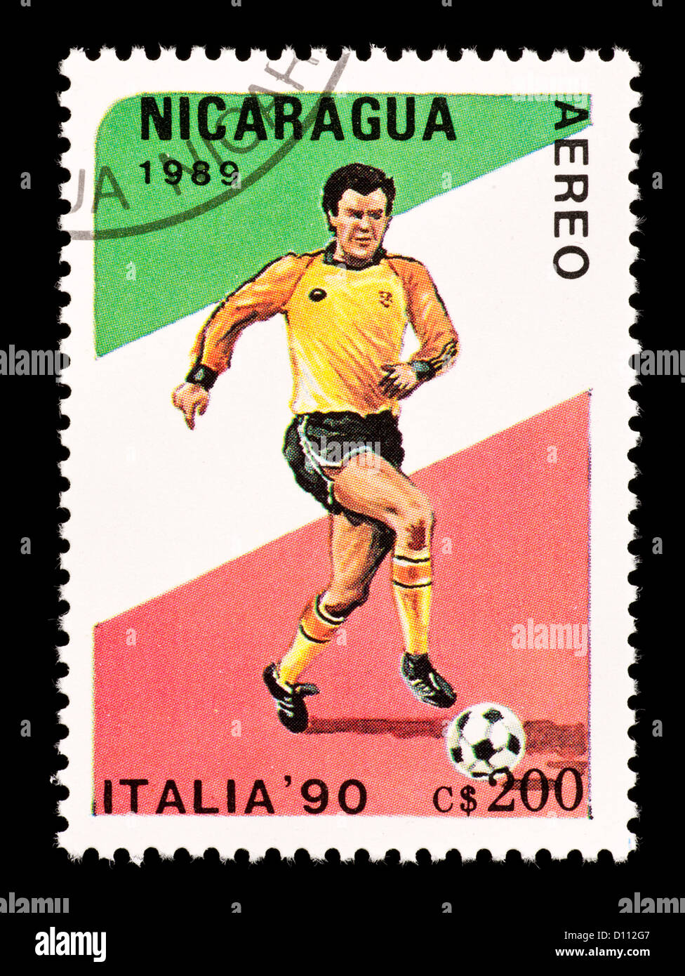 Postage stamp from Nicaragua depicting a soccer player, issued for the ...
