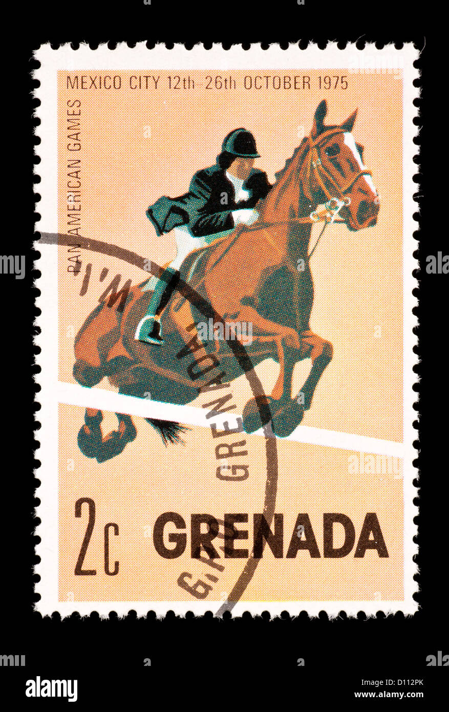 Postage stamp from Grenada depicting show jumping, issued for the Pan ...
