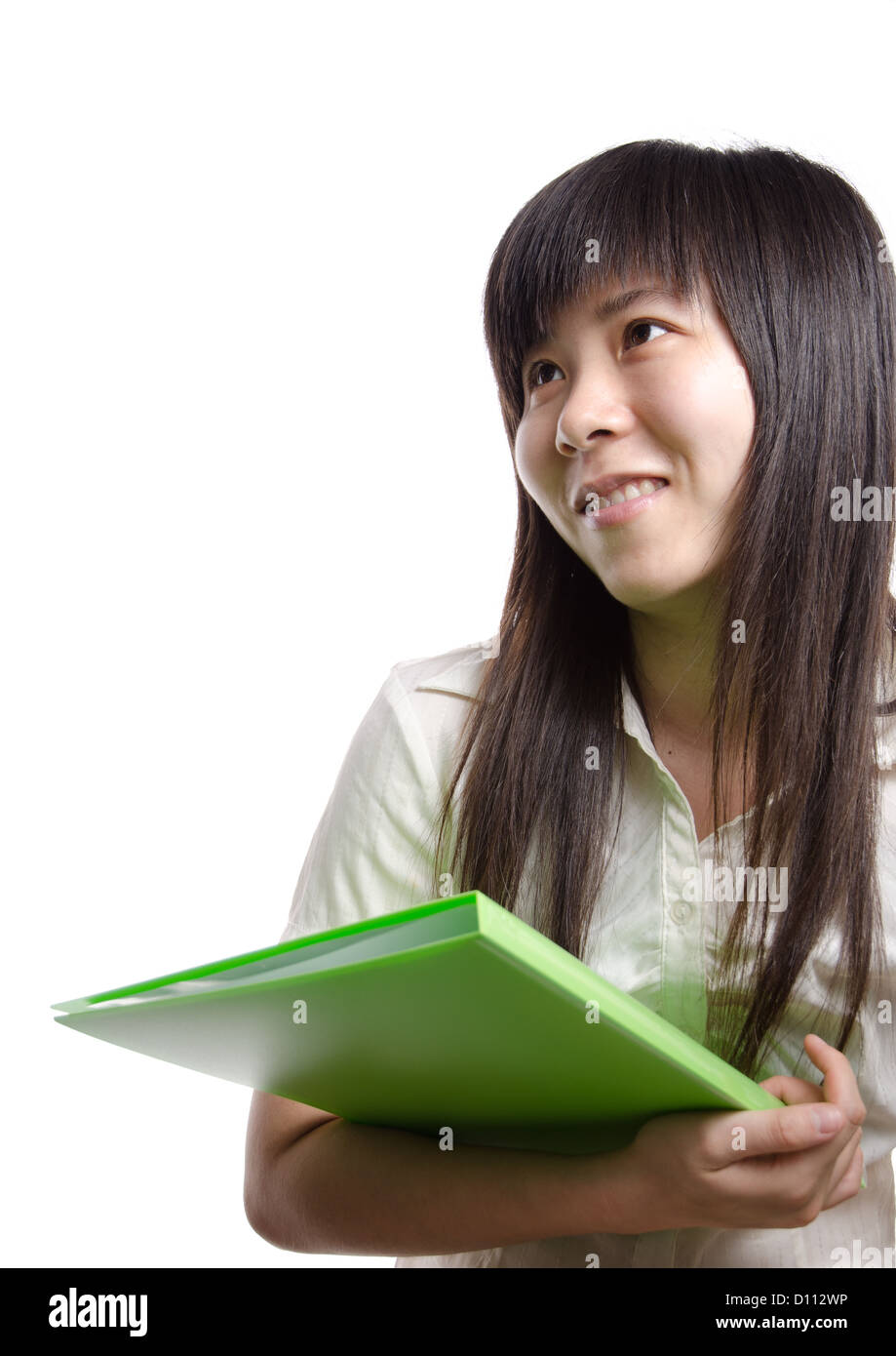 business secretary woman holding paper file, isolated on white Stock ...