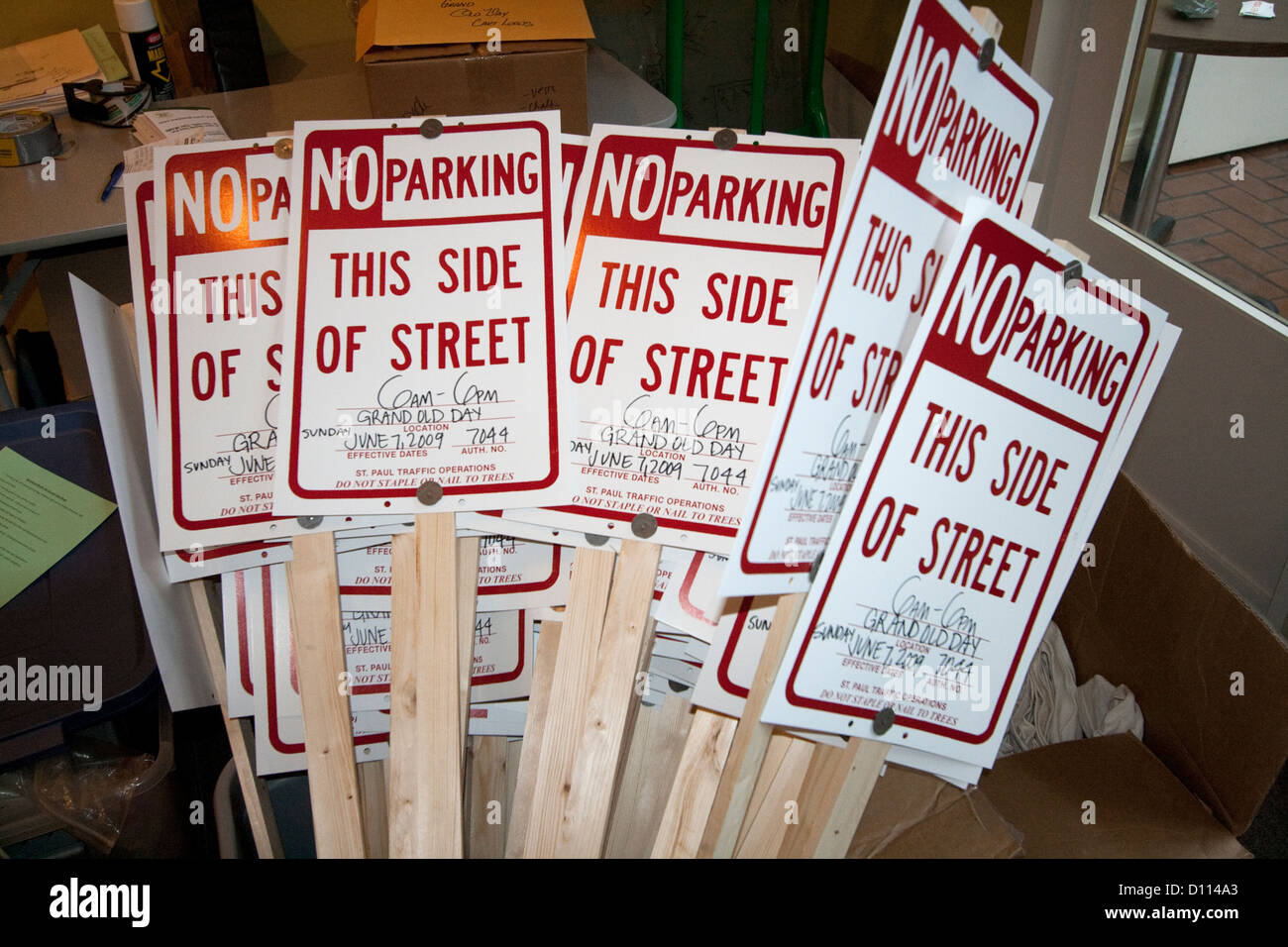 Bundle of No Parking signs for Grand Old Day street fair. St Paul ...