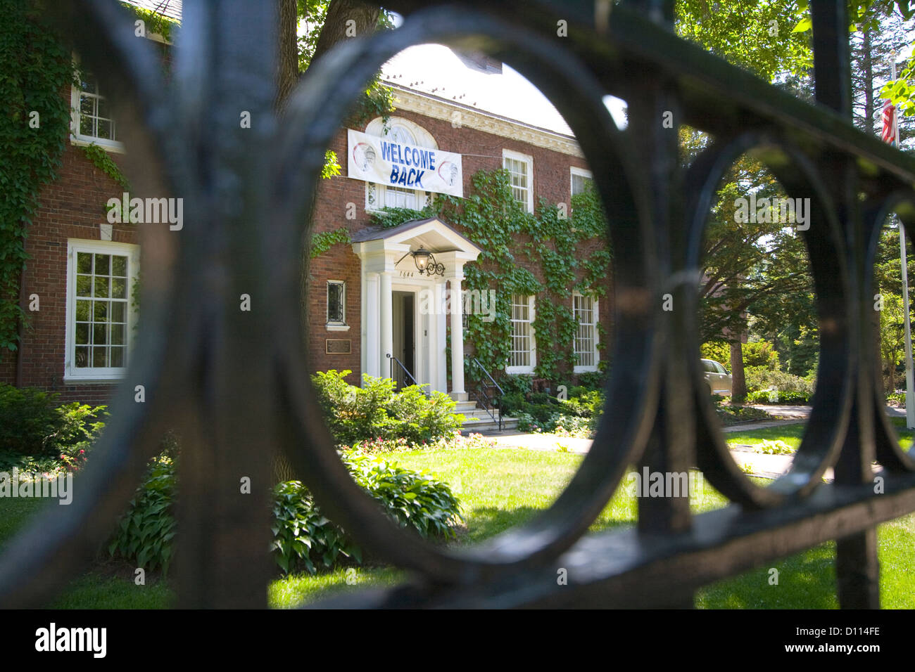Entrance to historic Macalester College Alumni House viewed thru ...