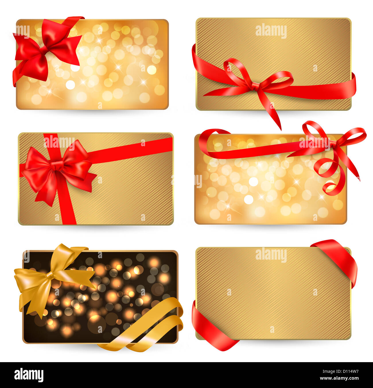 Set of gift cards with bows and ribbons Stock Photo - Alamy