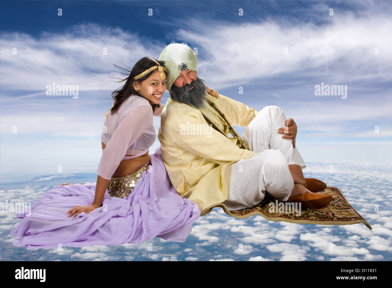 Arabian story of Scheherazade and her Sultan on a flying carpet Stock ...