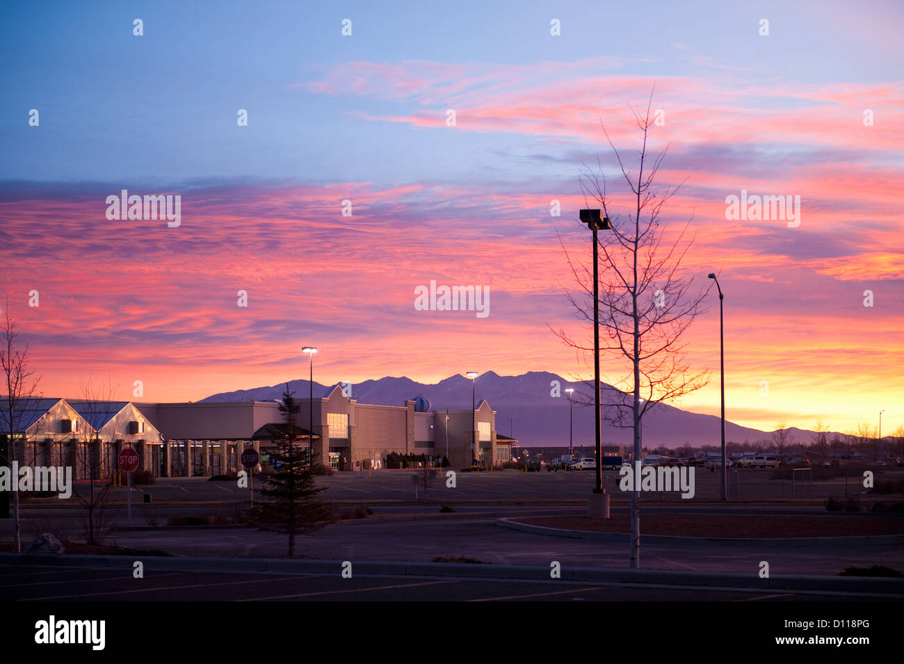 Sunrise over Shopping Center Stock Photo - Alamy