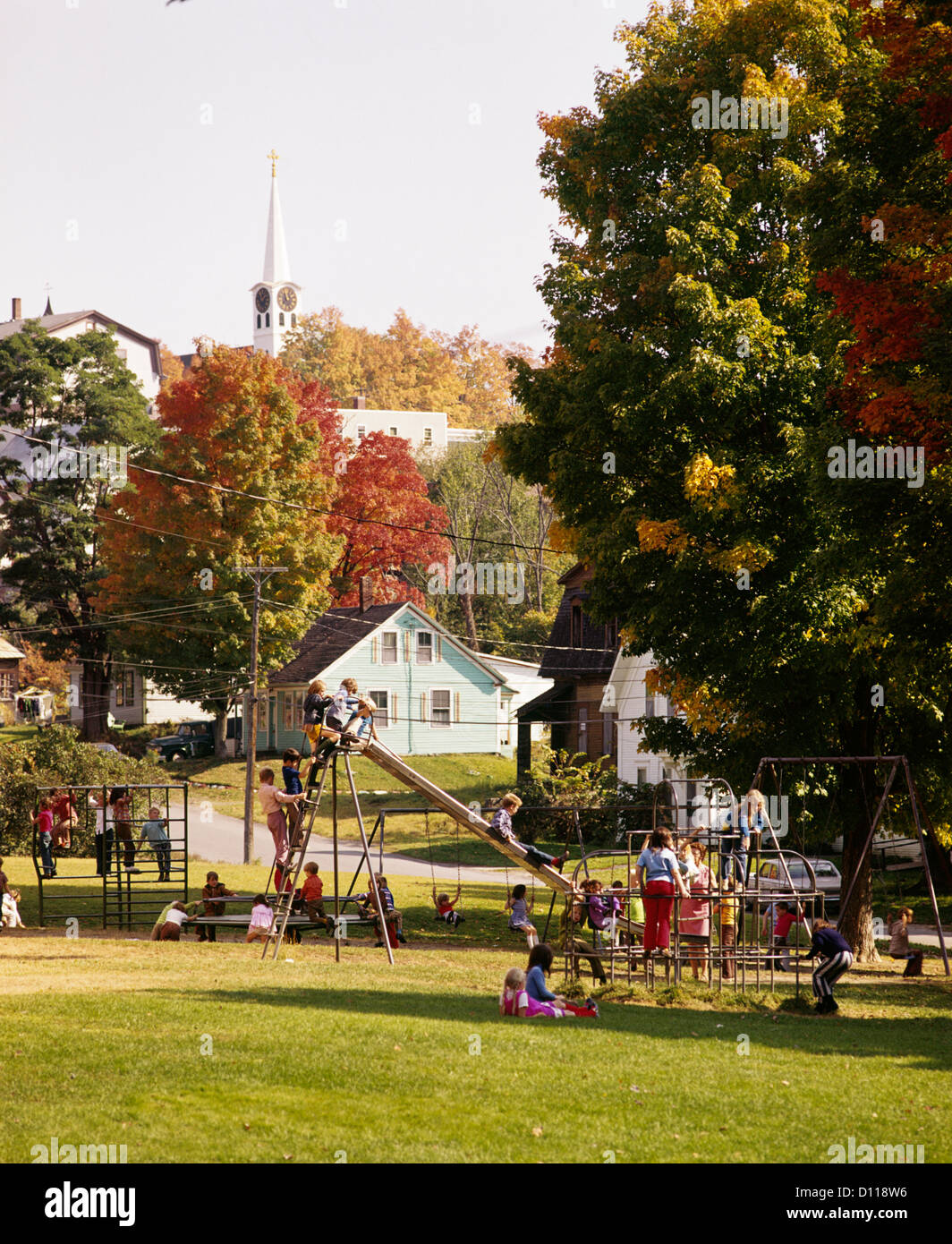 1970s CHILDREN IN PARK PLAYGROUND IN AUTUMN BARTON VT Stock Photo - Alamy