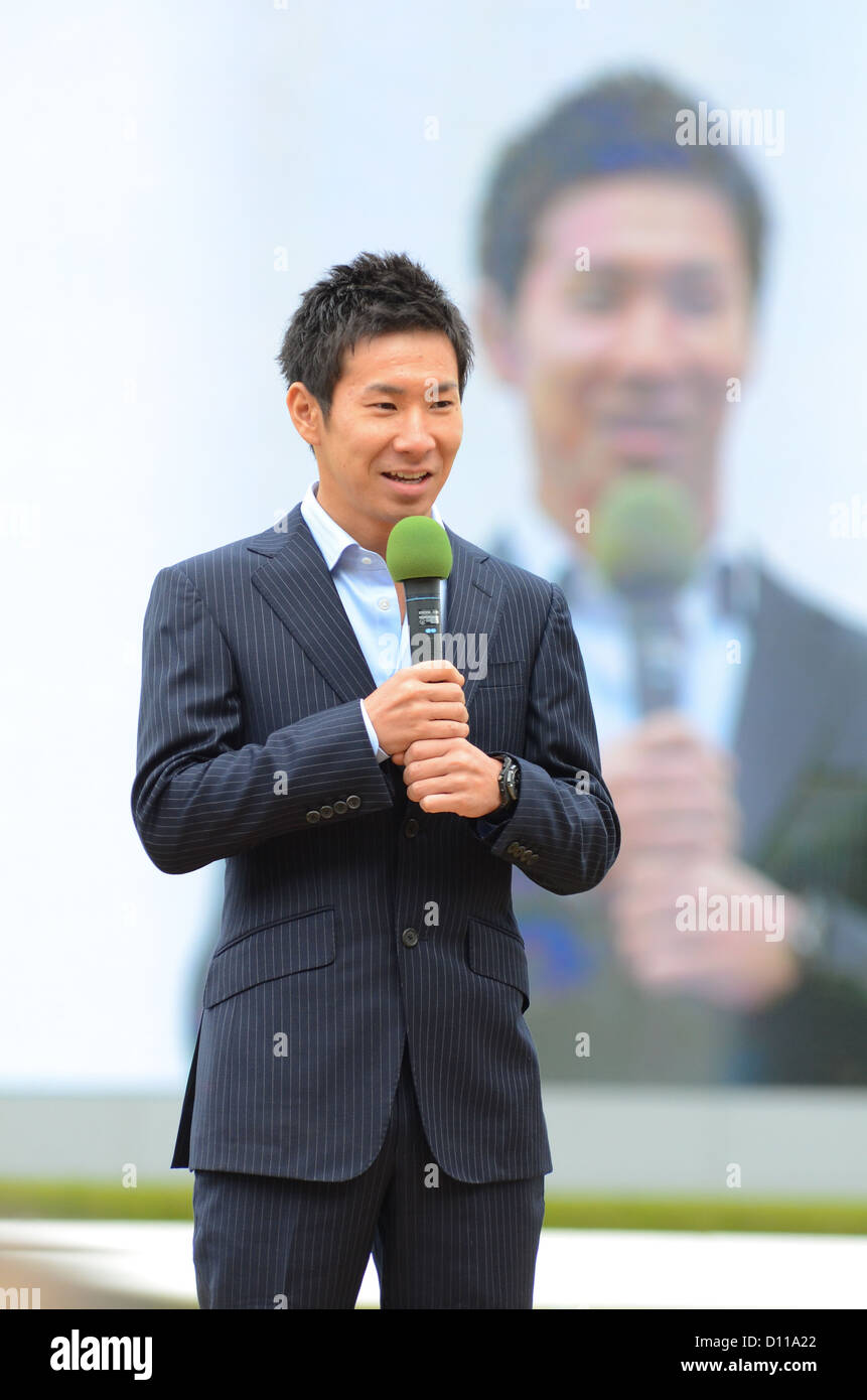 Japanese racing driver Kamui Kobayashi speaks during a special ...