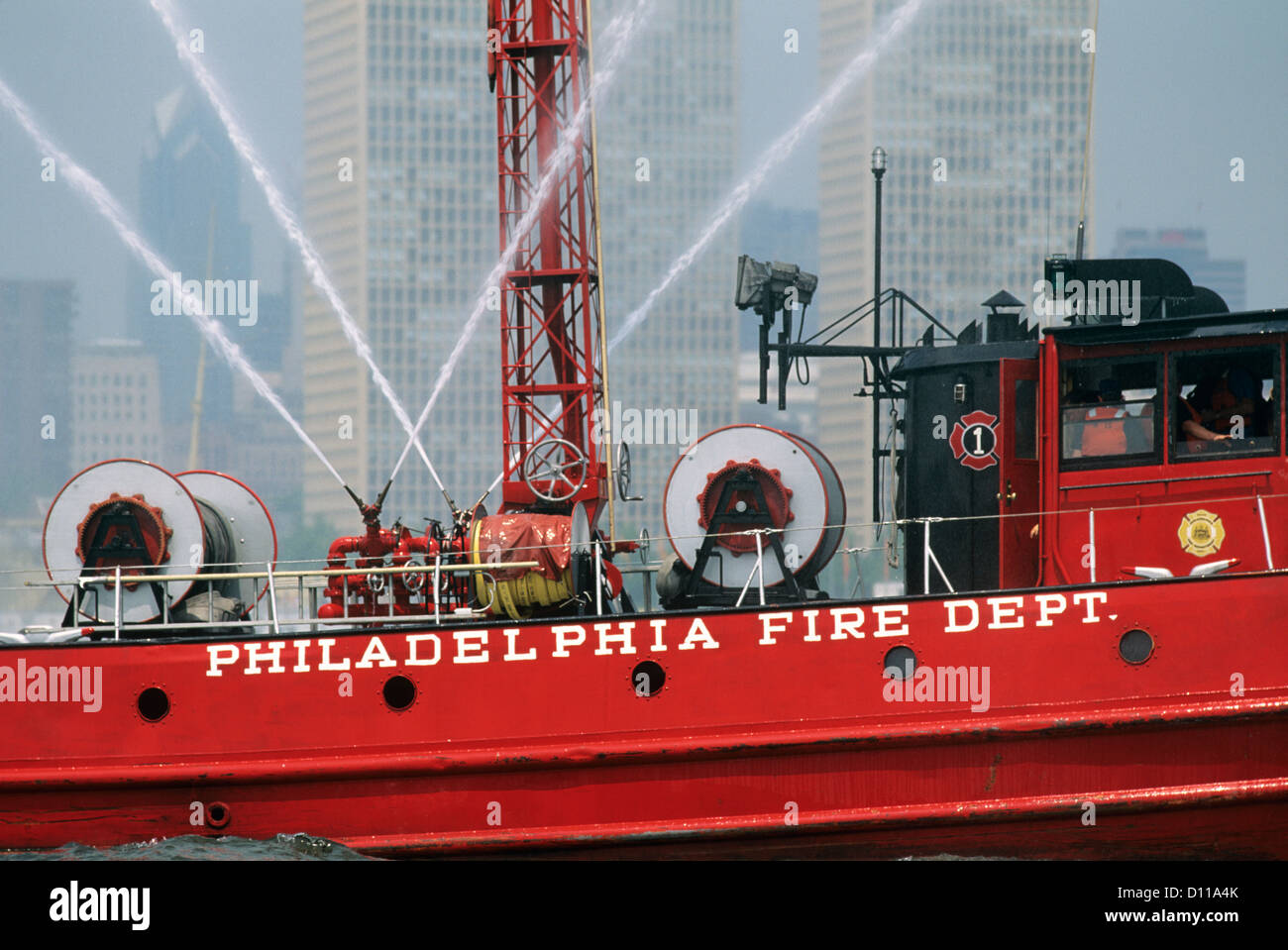 1990s FIREBOAT DELAWARE SHOOTING WATER CANNON DURING TALL SHIP PARADE ...