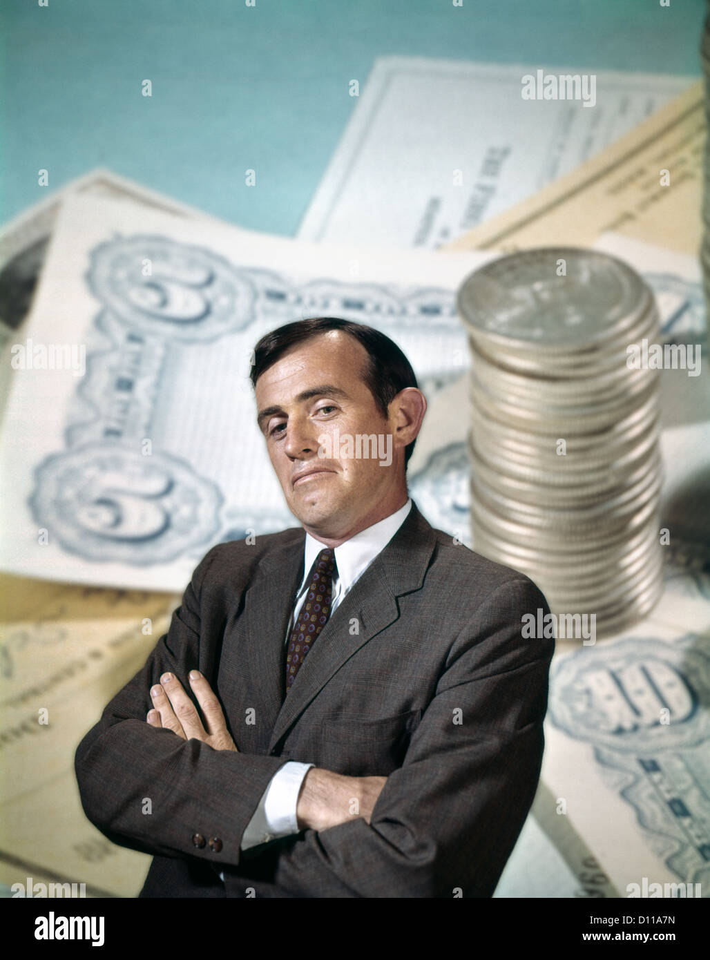 1960s BUSINESSMAN FACIAL EXPRESSION BACKGROUND MONEY CHECKS COINS ...
