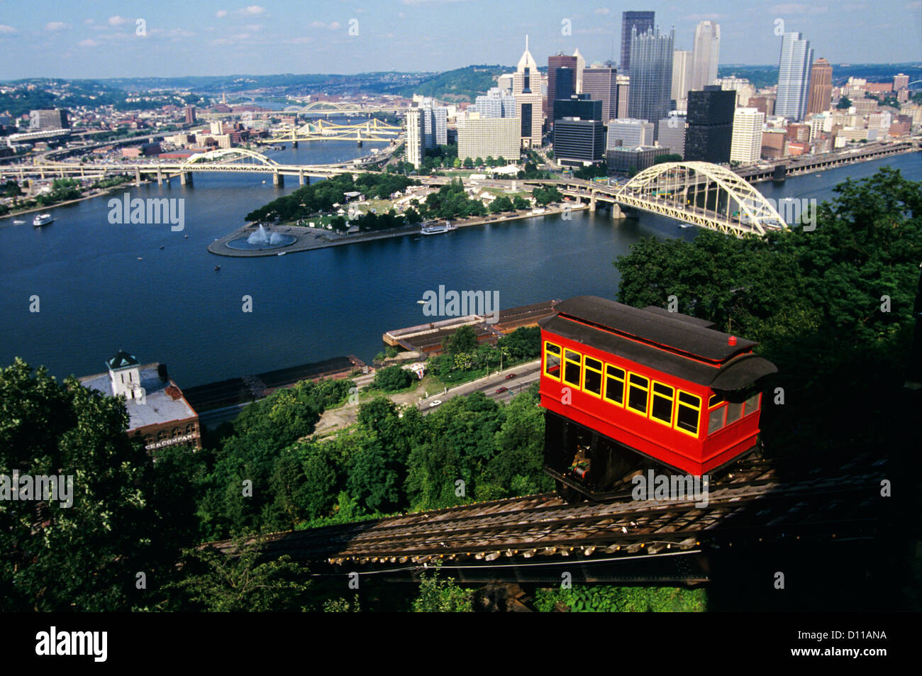 1990s VIEW OF SKYLINE PITTSBURGH PA FROM INCLINE CABLE CAR ON SOUTHSIDE ...
