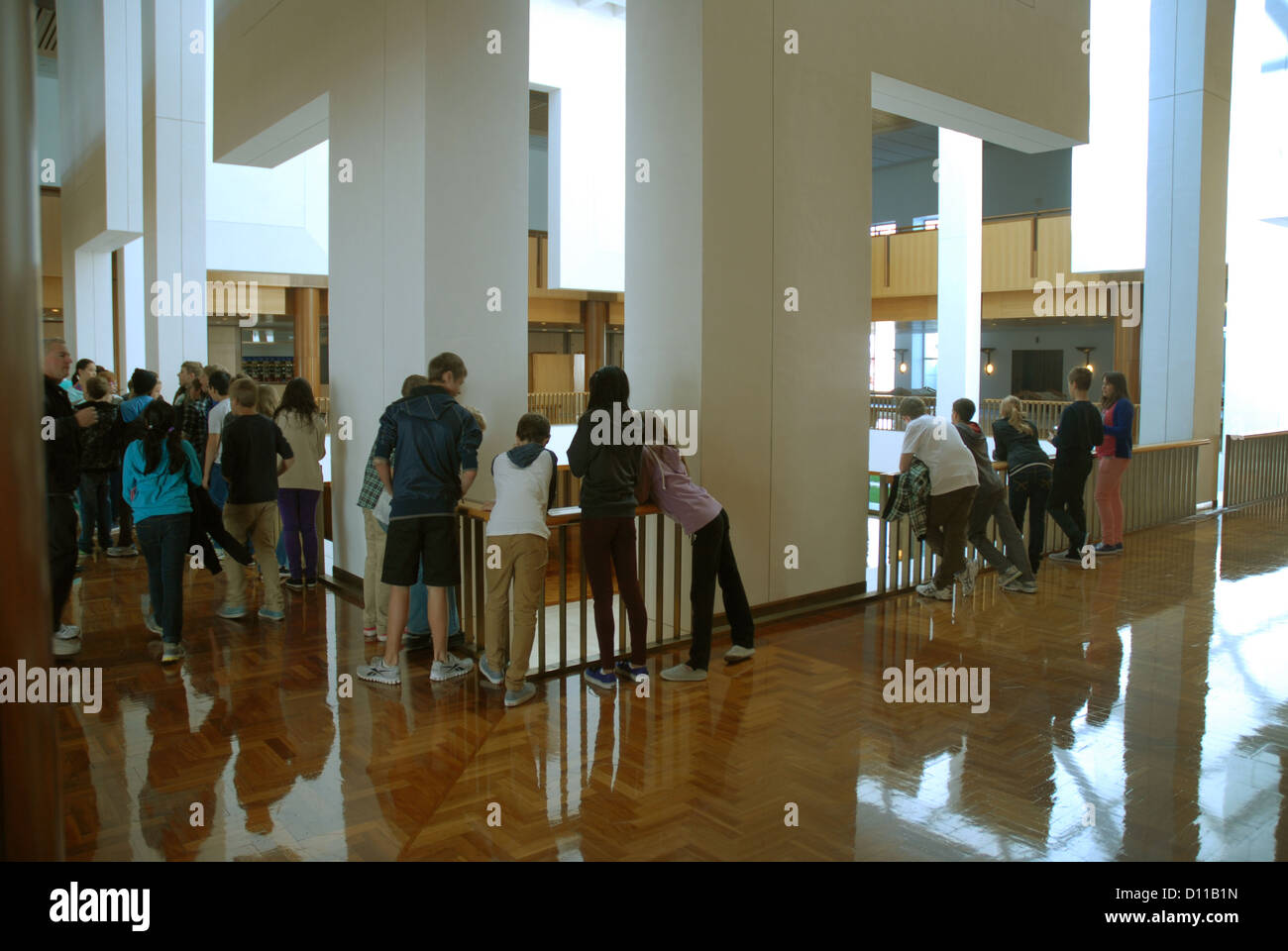 Visitors inside Australia's Parliament House, Canberra, ACT Stock Photo ...