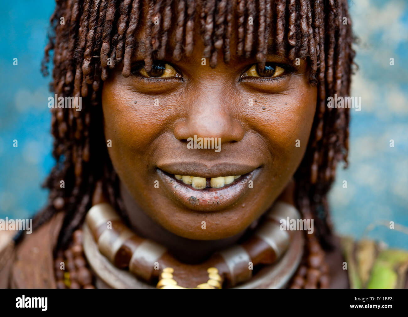 Portrait Of Hamar Tribe Woman With Traditional Necklace, Turmi, Omo ...