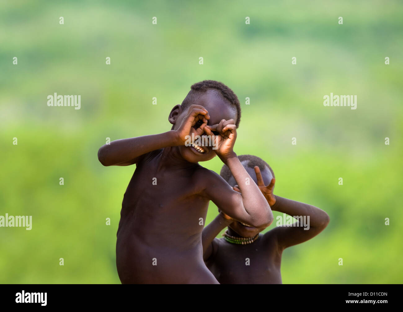 Karo Tribe Kids Imitating Photographer, Karo Tribe, Korcho Village, Omo ...