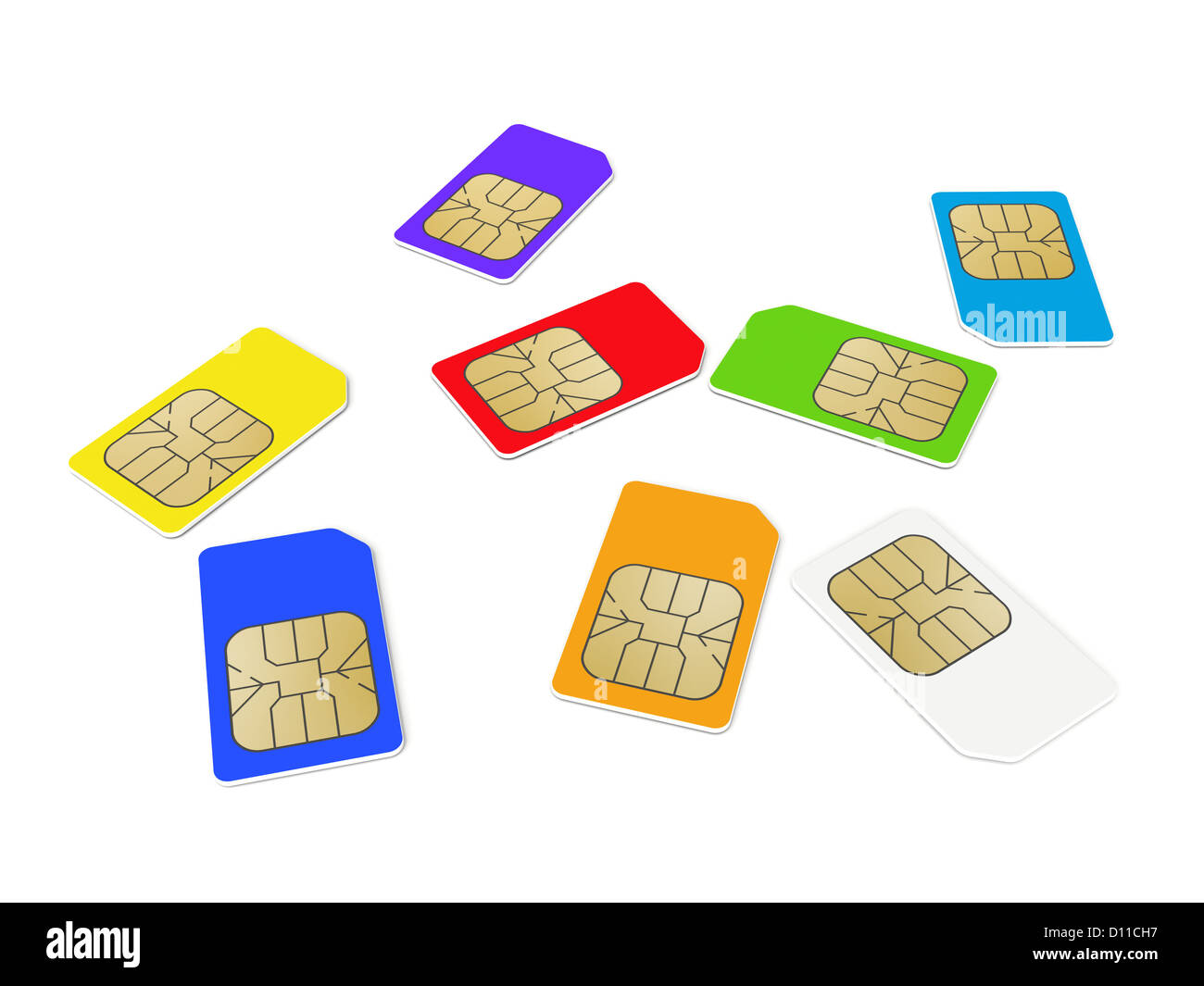 Colorful phone SIM cards isolated on white background. 3d render ...