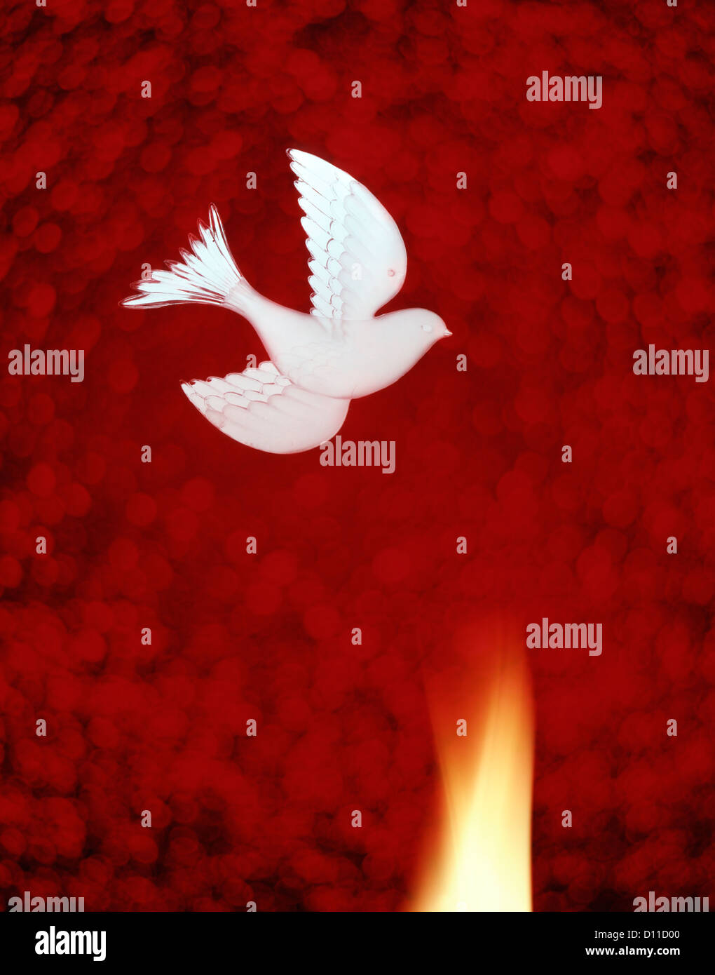 RELIGIOUS RELIGION SYMBOLIC PENTECOST DOVE FLAME ON RED BACKGROUND ...