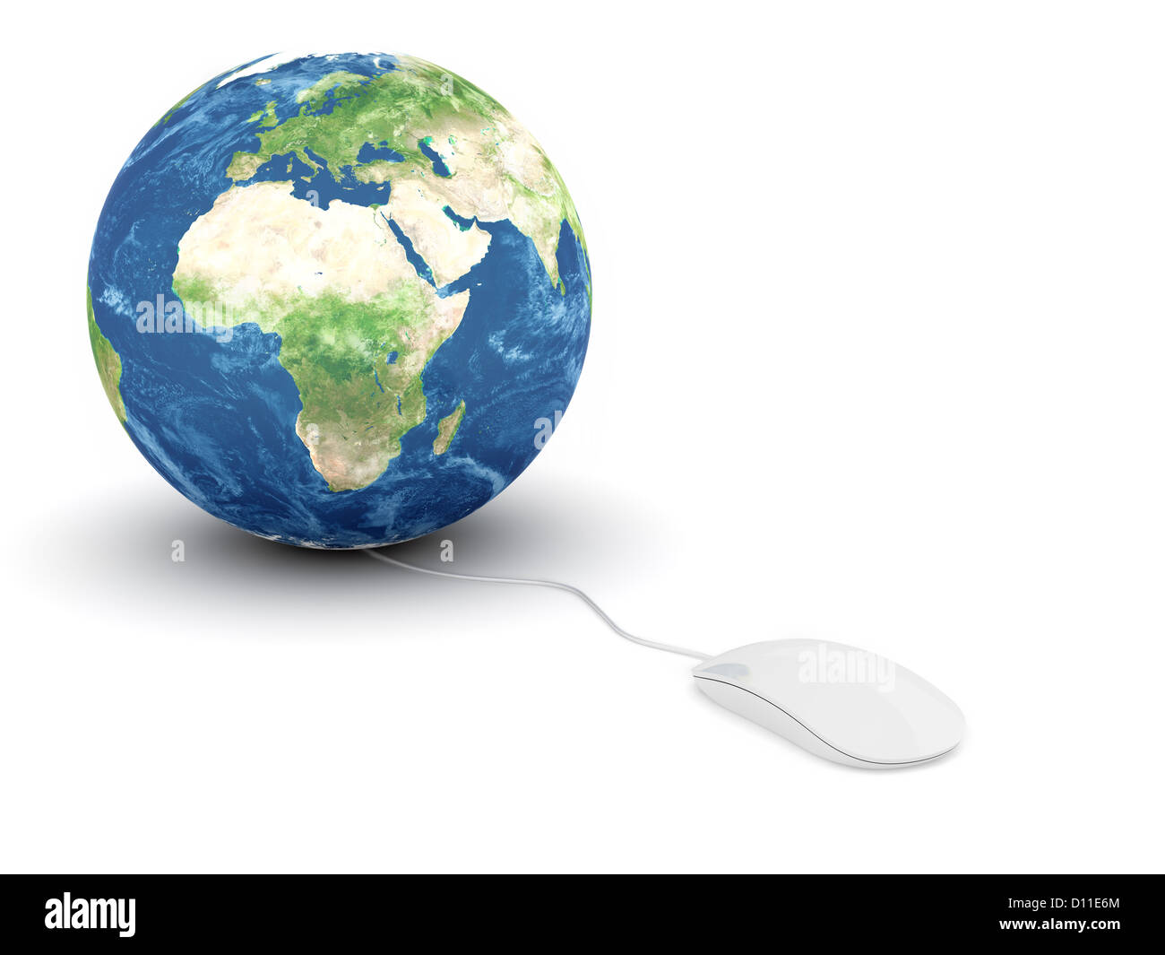3d render of white glossy computer mouse connected to a globe Earth ...