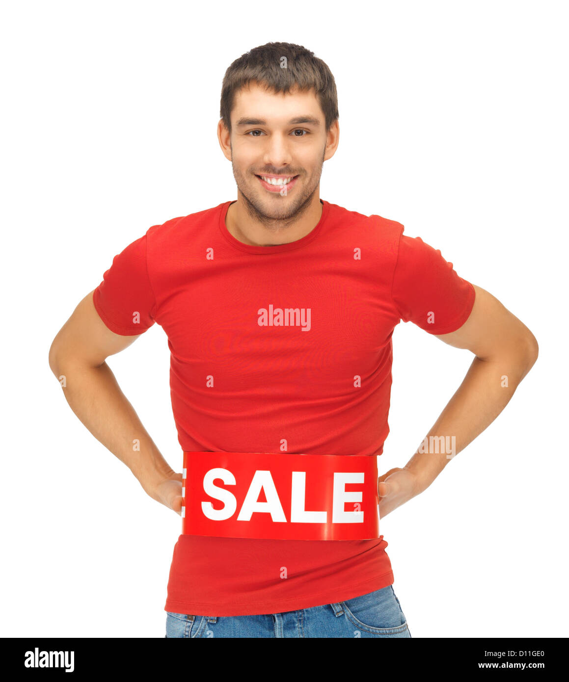 handsome man with sale sign Stock Photo - Alamy