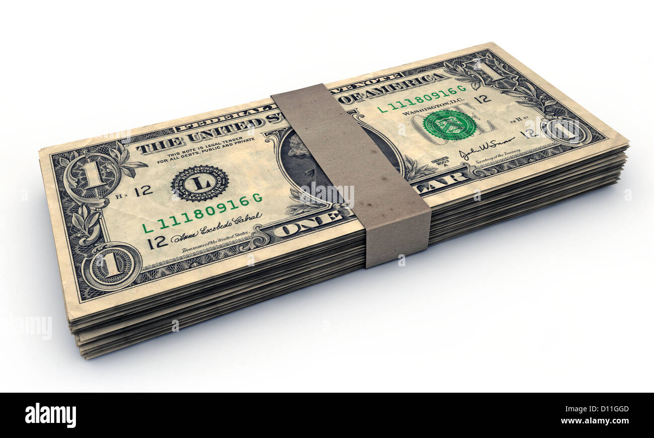 one dollars stack isolated on white background Stock Photo - Alamy