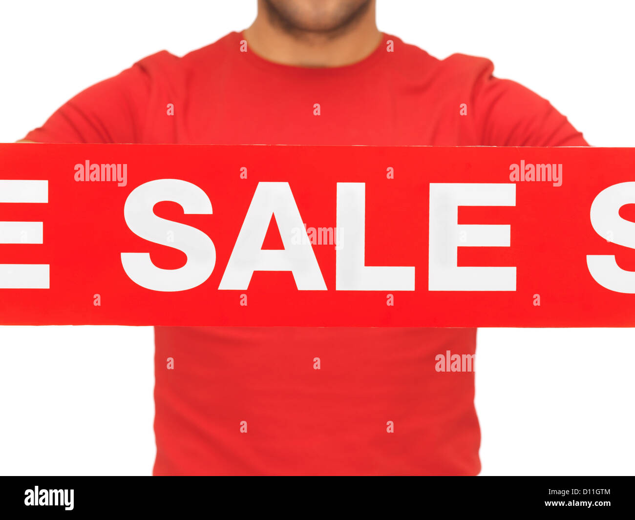 man holding sale sign Stock Photo - Alamy
