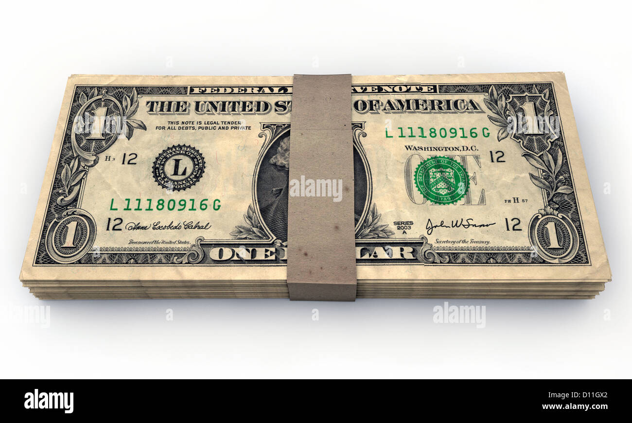 one dollars stack isolated on white background Stock Photo - Alamy