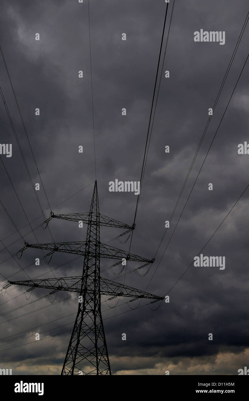 Germany, Bavaria, View of power pole with transmission line Stock Photo ...