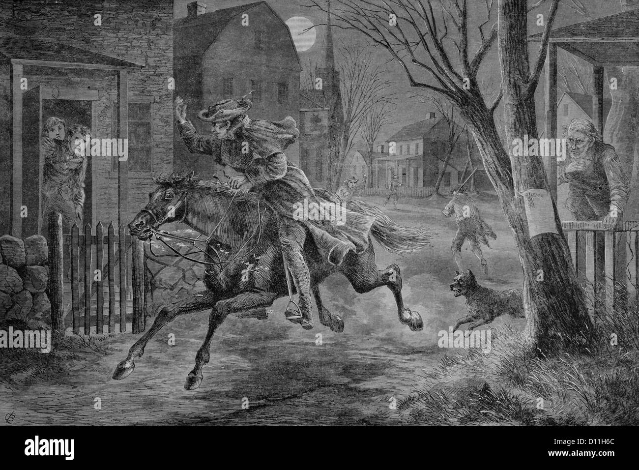 1770s APRIL 19, 1775 ILLUSTRATION MIDNIGHT RIDE OF PAUL REVERE Stock ...