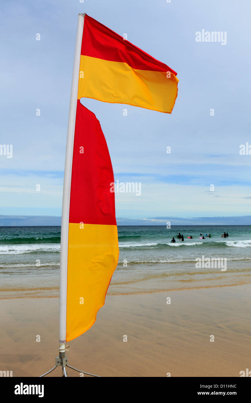 Safe Swimming Flag, St Ives surfing beach, St Ives Bay, Cornwall County ...