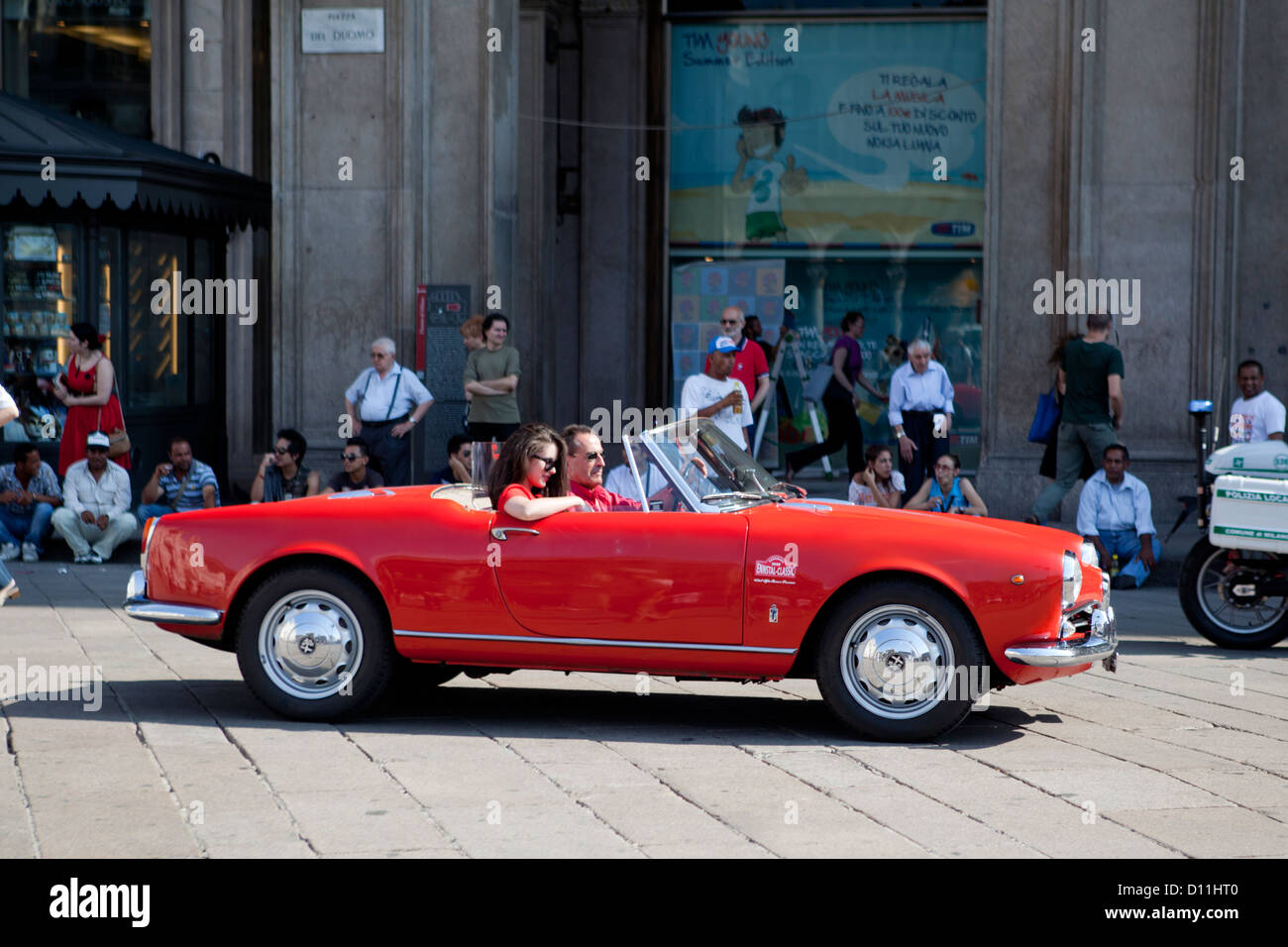 Piazza del Duomo, Milano. Defile of old famous sport cars Stock Photo ...