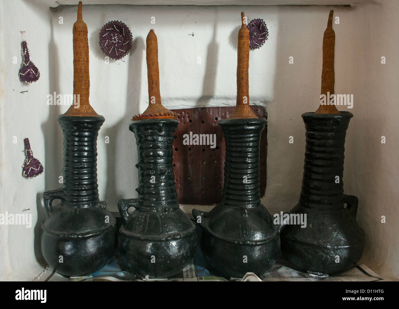 Butter Jars In A Traditional Harari House, Harar, Ethiopia Stock Photo ...