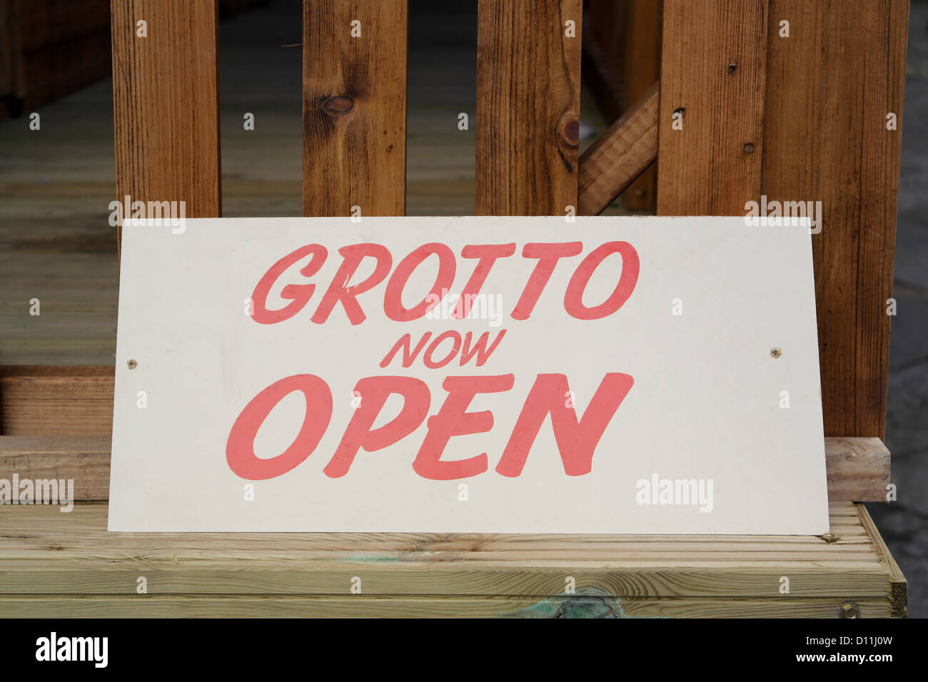 Santa grotto now open sign Stock Photo - Alamy