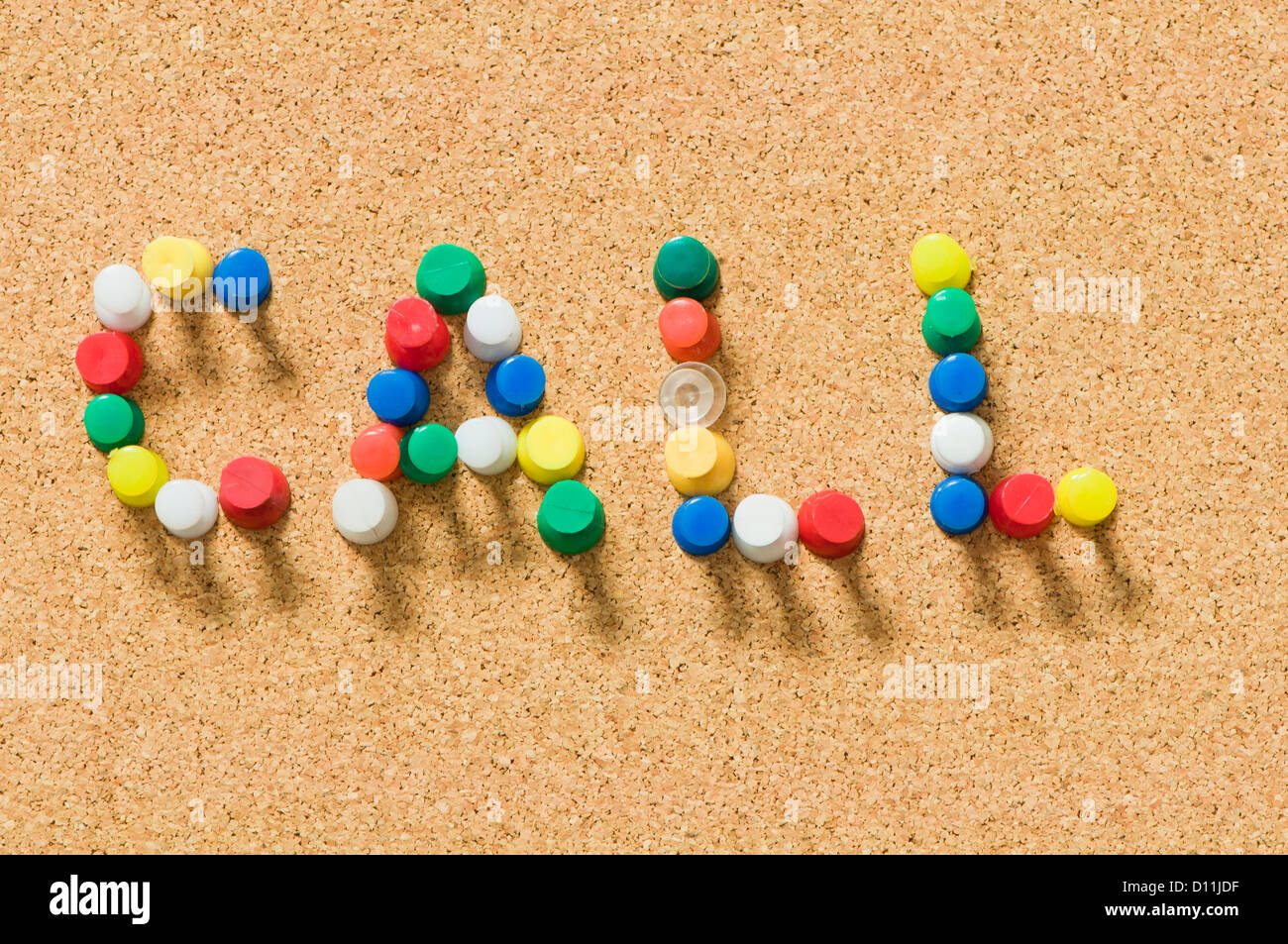 the word "call" stacked with pushpins on cork board Stock Photo - Alamy