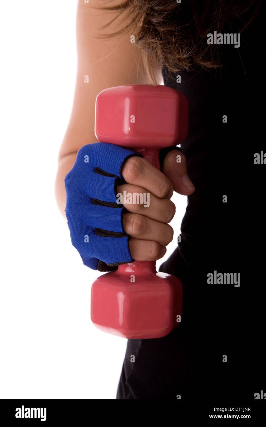 Close up of fitness woman hold hand weights Stock Photo - Alamy