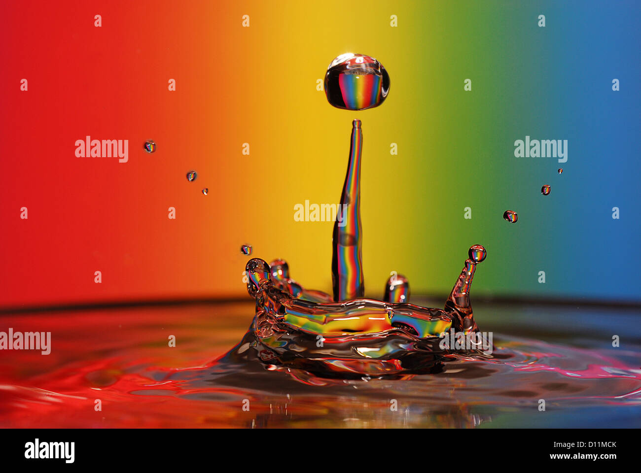 Splashing water with rainbow background Stock Photo - Alamy