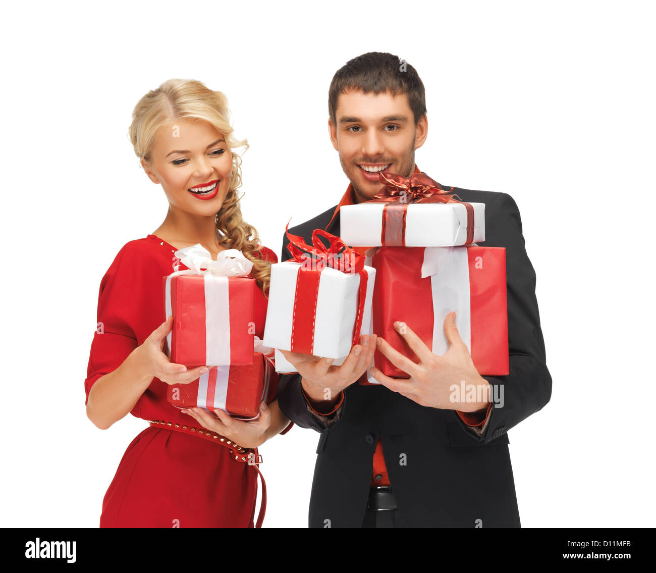 man and woman with gift boxes Stock Photo - Alamy