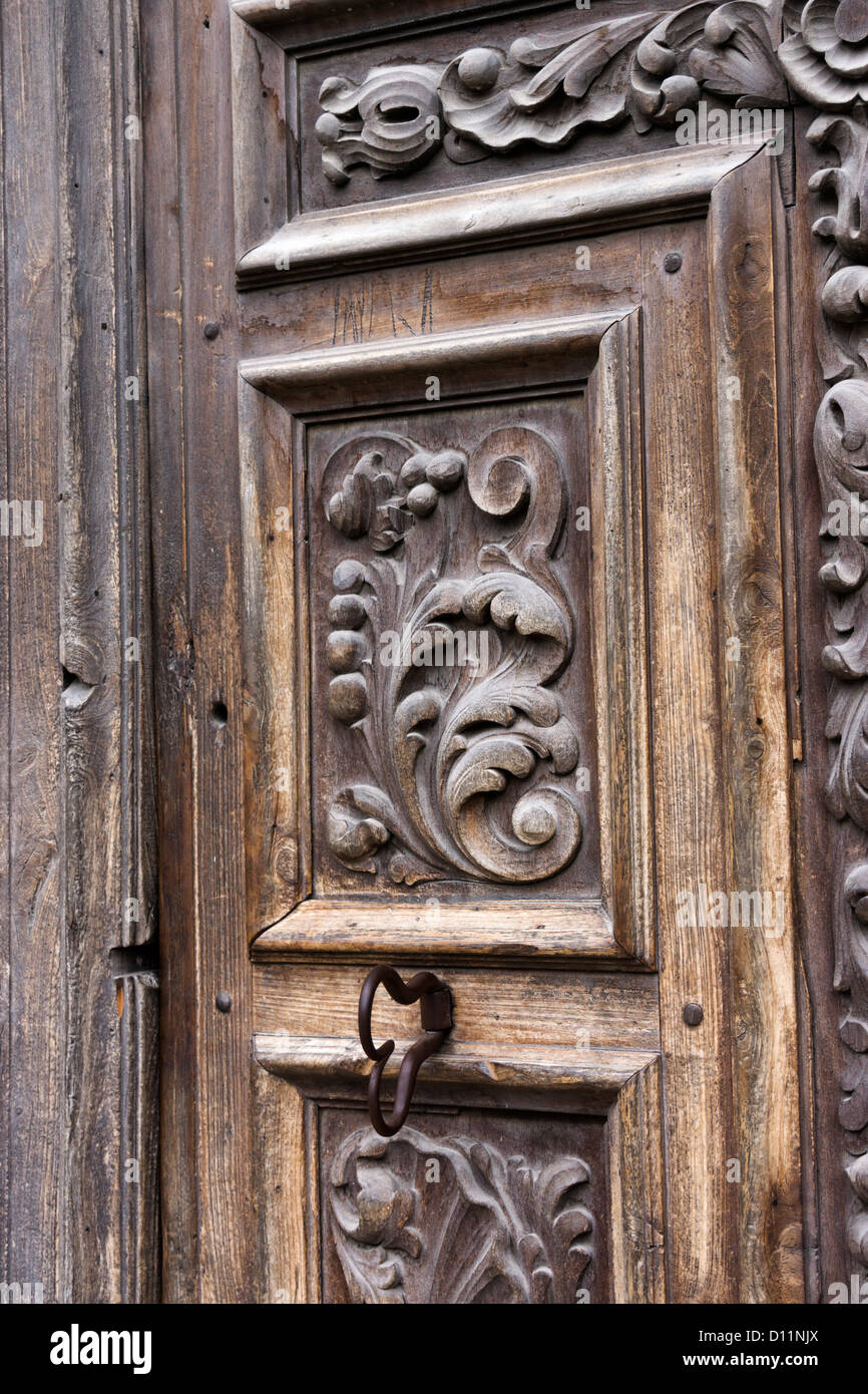 Carving detail and iron work in a door at Mission San Jose in San ...