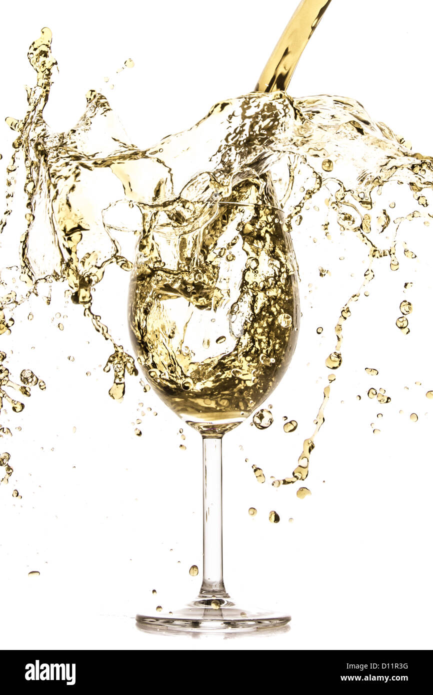 white wine splash isolated on white Stock Photo - Alamy
