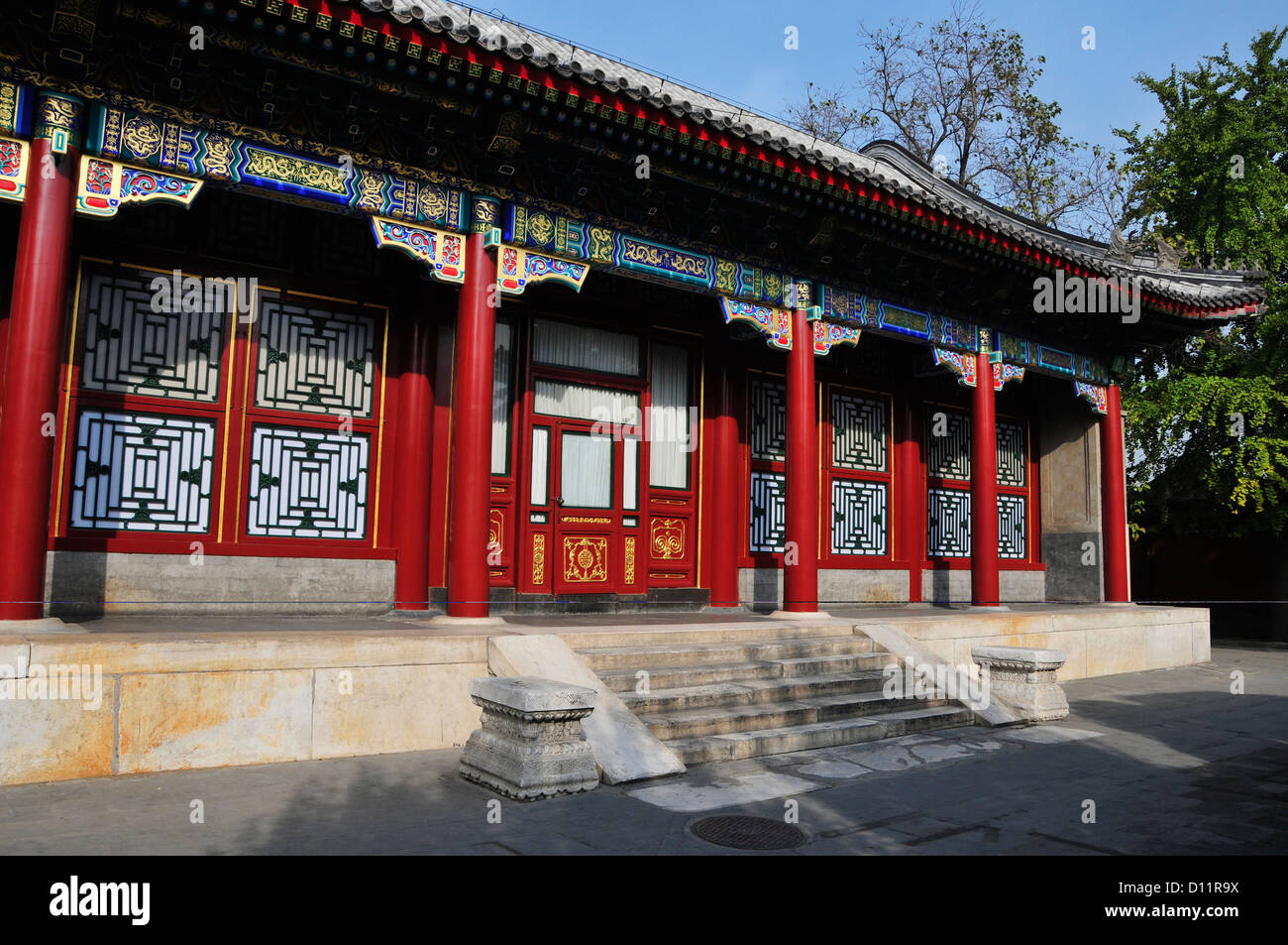 Steps In Front Of A Red Building In Traditional Chinese Architecture ...