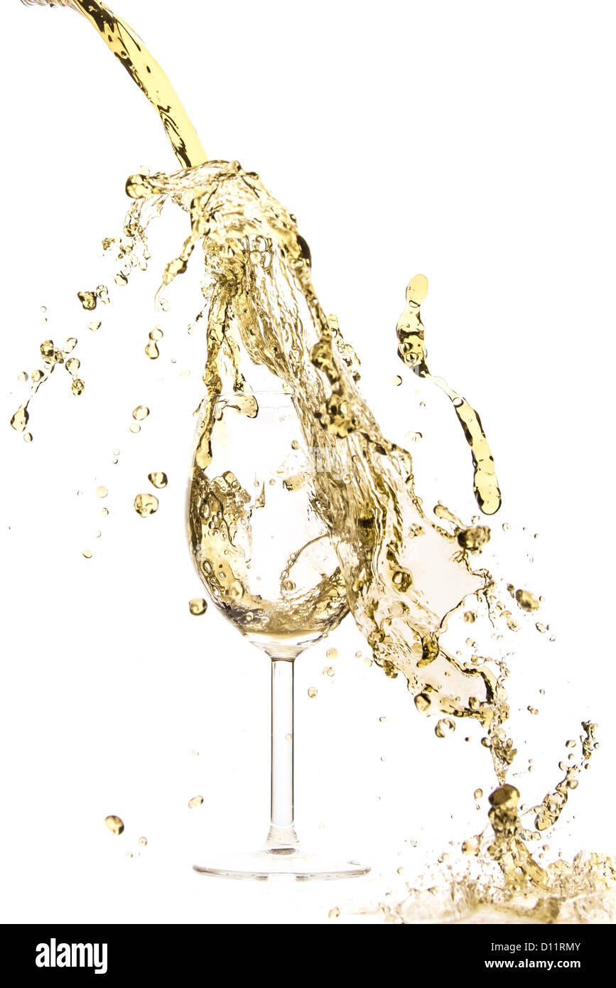 white wine splash isolated on white Stock Photo - Alamy