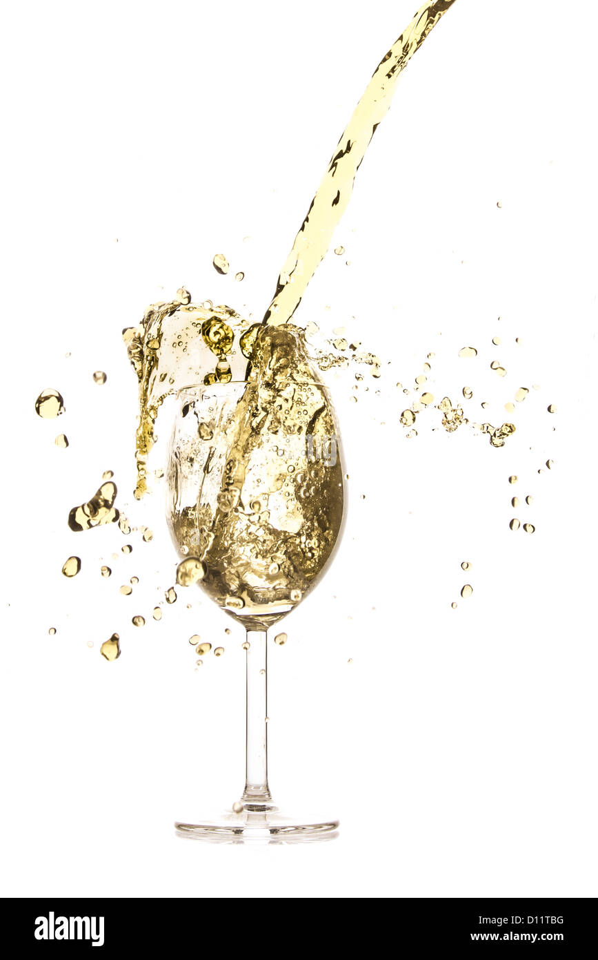 white wine splash isolated on white Stock Photo - Alamy