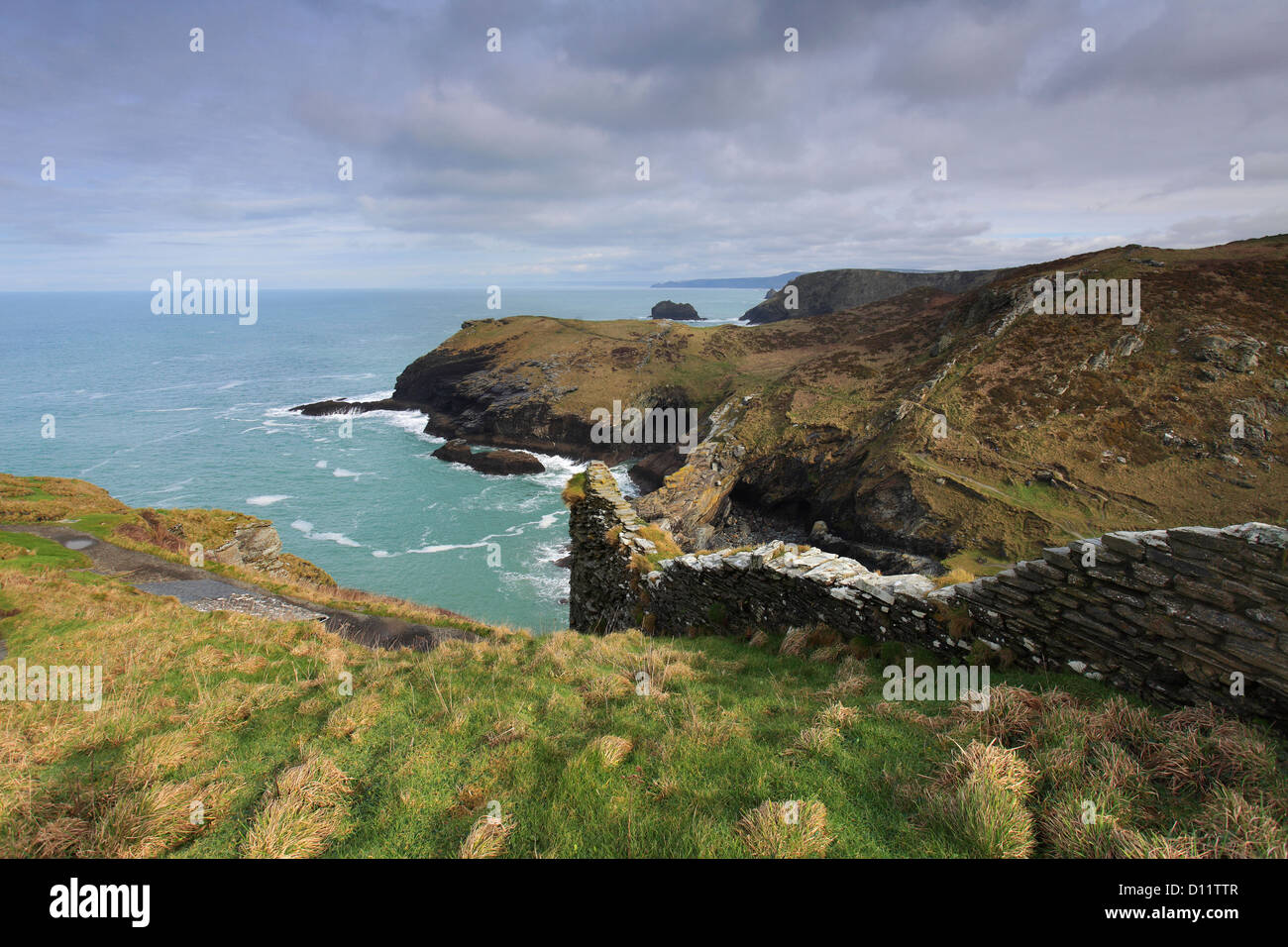 Rugged shoreline, Tintagel Bay, Tintagel town, Cornwall County, England ...