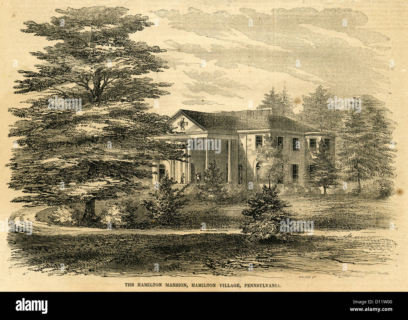 1854 engraving, The Hamilton Mansion (The Woodlands) in Hamilton ...