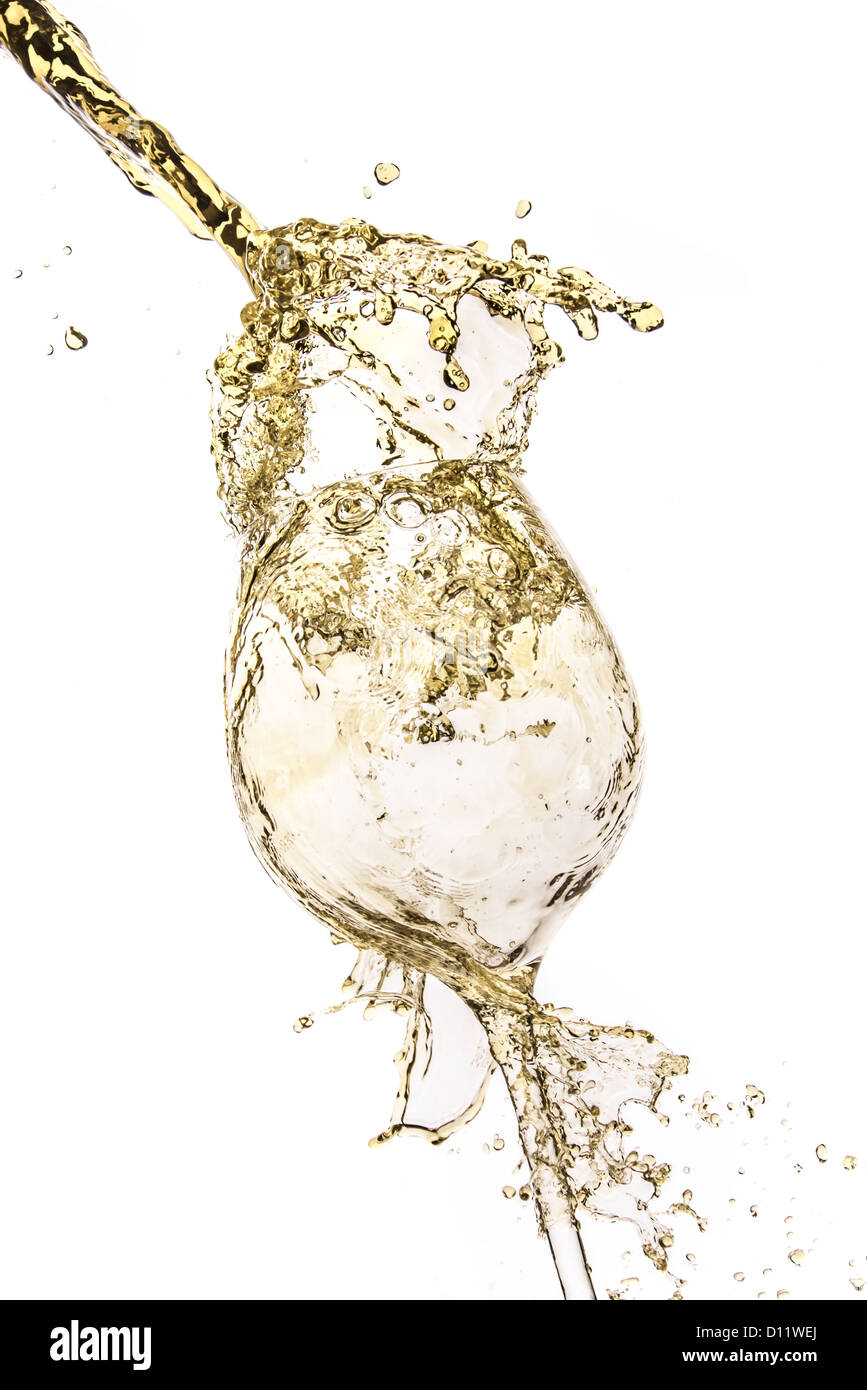 white wine splash isolated on white Stock Photo - Alamy