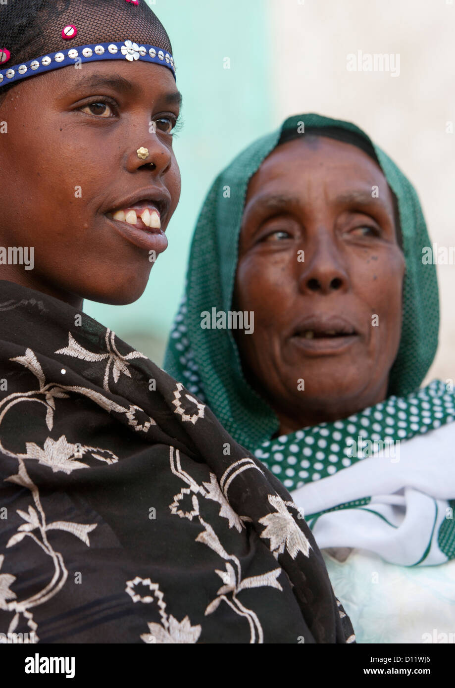 Portrait Of Two Harari Women With Toothy Smile, Harar, Ethiopia Stock ...