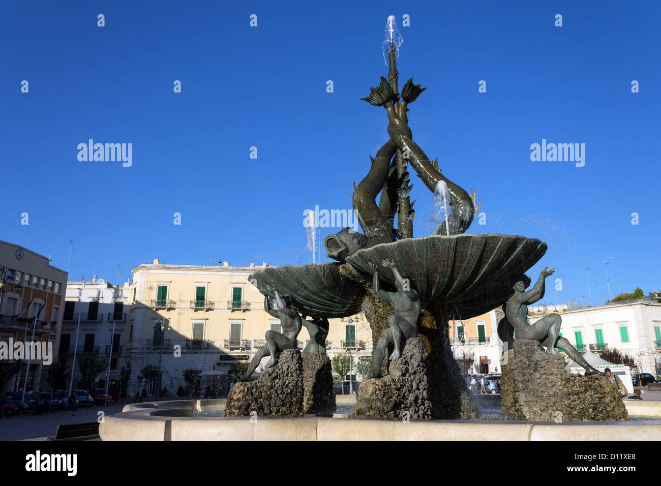 Italy, Apulia, Giovinazzo, Fontana dei Tritoni in Piazza Vittorio ...