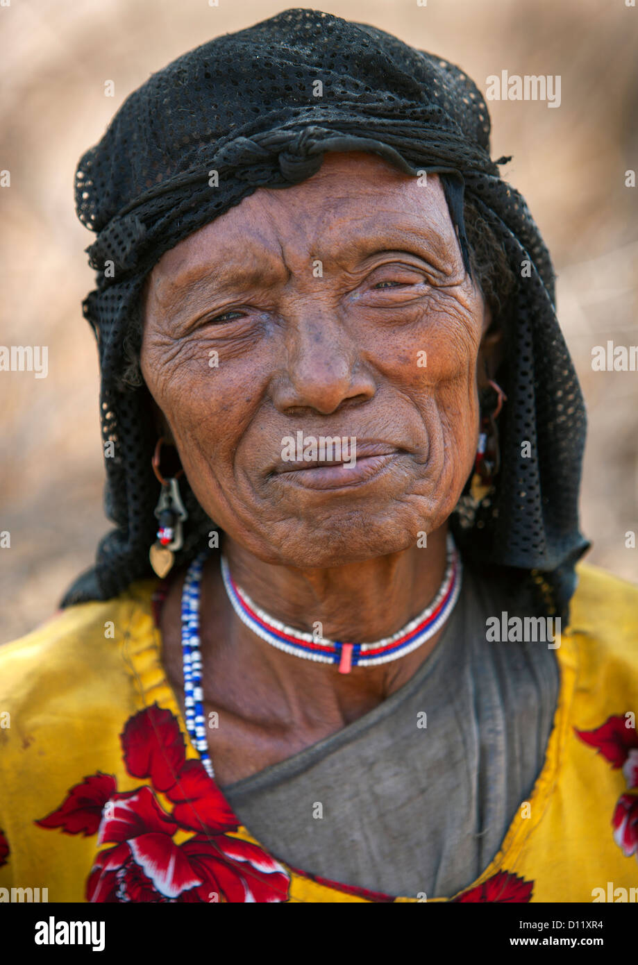 Portrait Of An Old Karrayyu Tribe Woman With Black Headscarf, Metahara ...