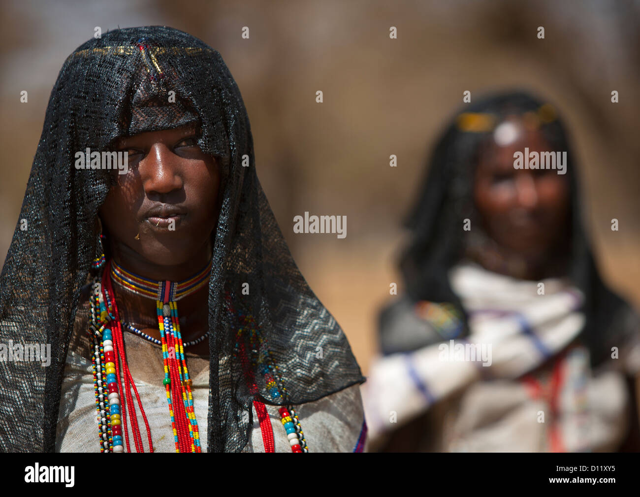Two Karrayyu Tribe Women With Black Headscarf And Colourful Jewels ...