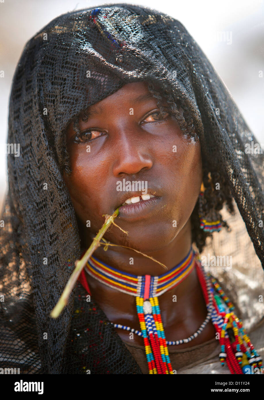 Karrayyu Tribe Woman With Black Headscarf And Colourful Necklaces ...