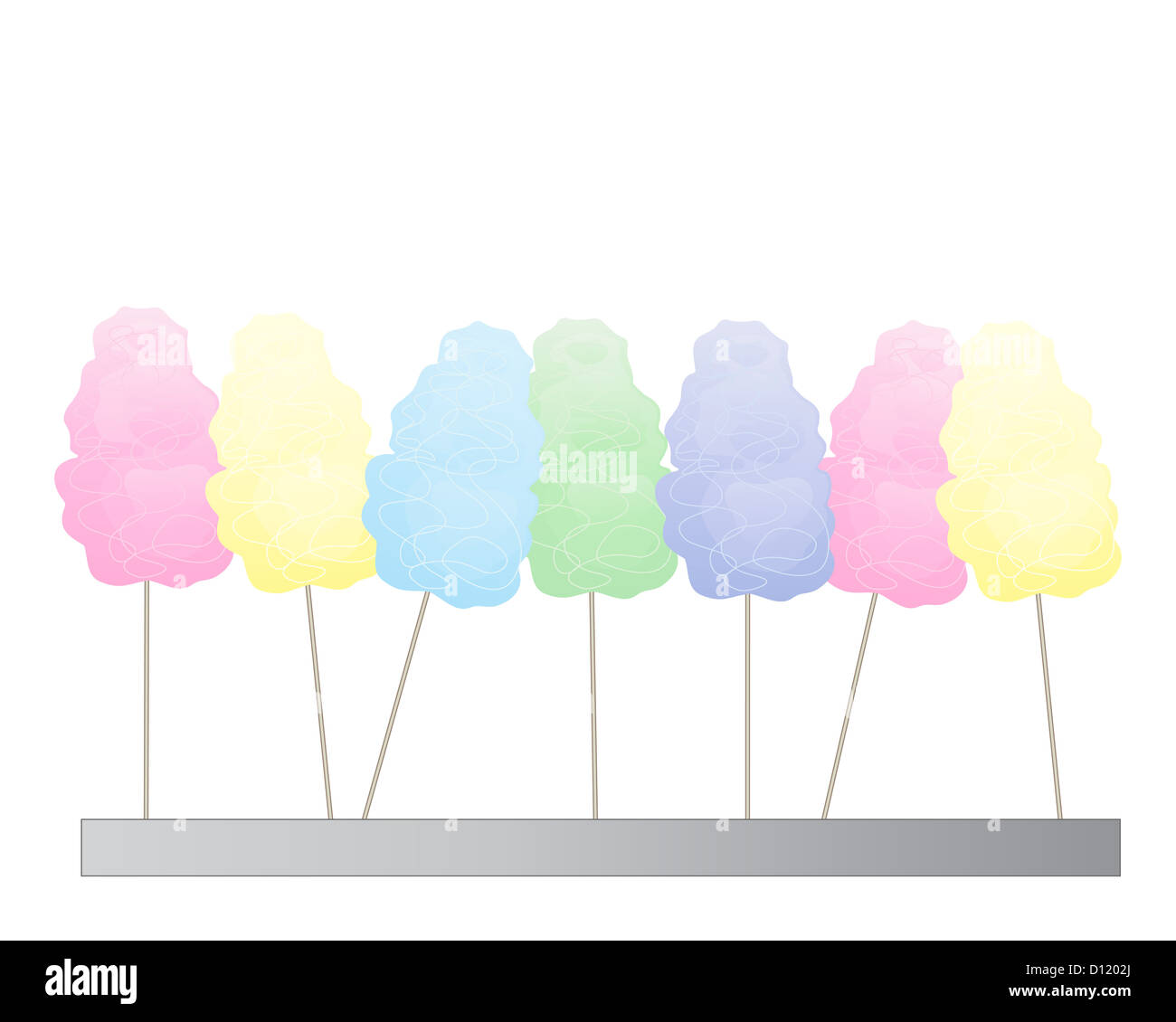 an illustration of colorful cotton candy in a row isolated on a white ...