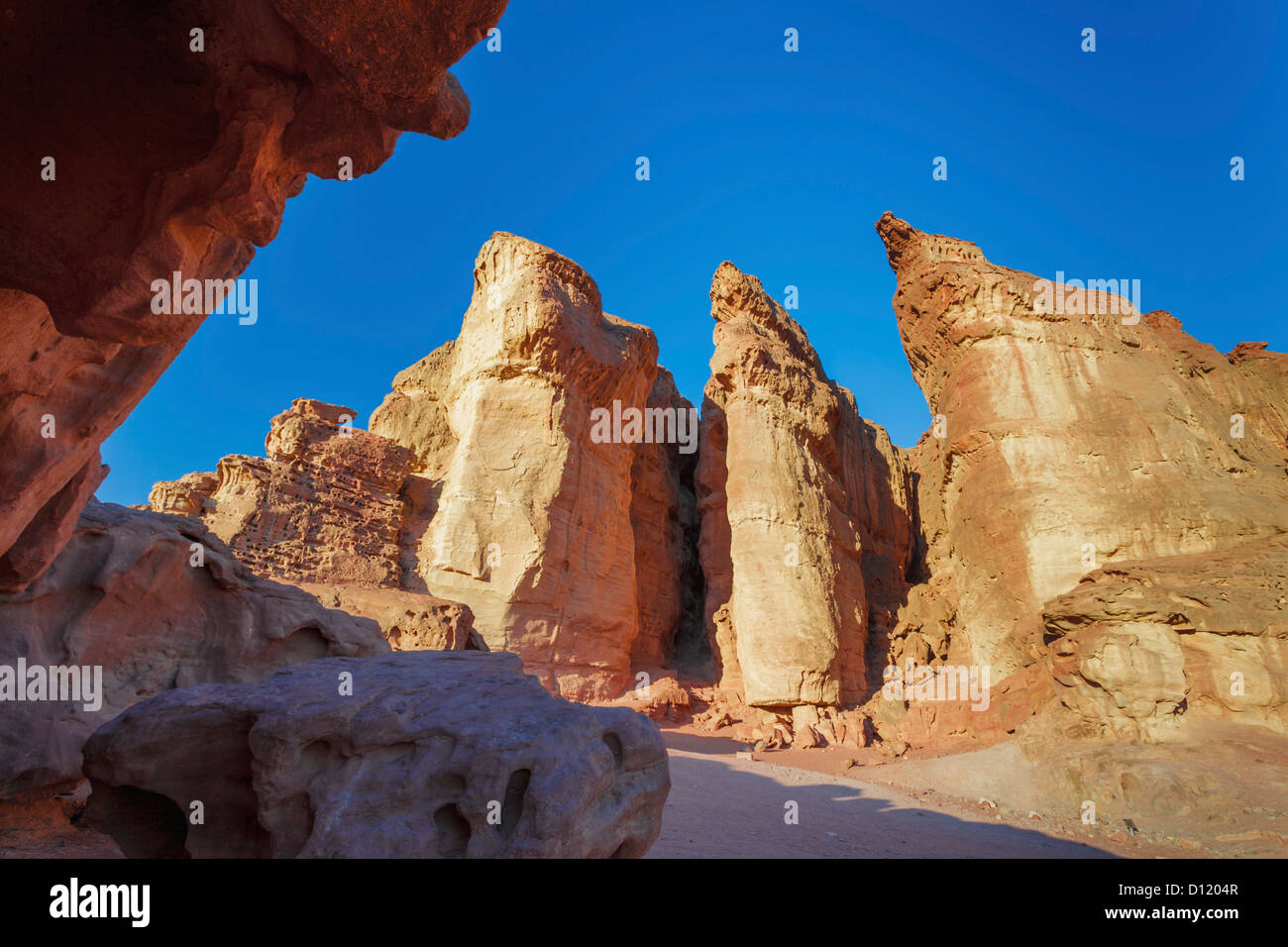 Sandstone Formations Called Solomon's Pillars At Mount Timna Against A ...